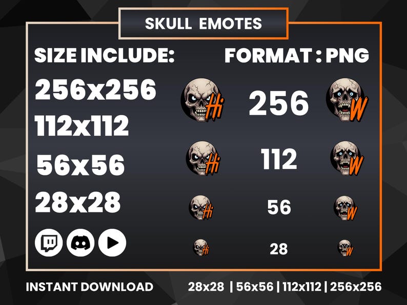 Skull Emotes for Twitch, Discord, Kick & Tiktok | Horror Stream Emotes ...