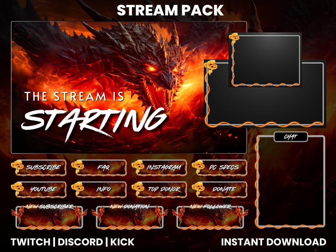 Fire Dragon Twitch Stream Pack | Twitch Screen Overlays | Webcam ...