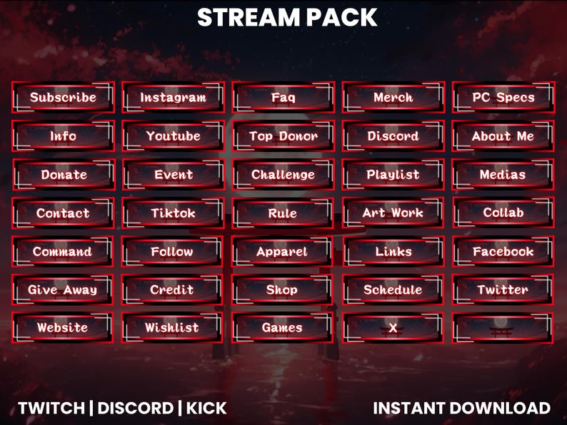 Animated Twitch Stream Pack | Red Japanese Moon Night Stream Pack ...