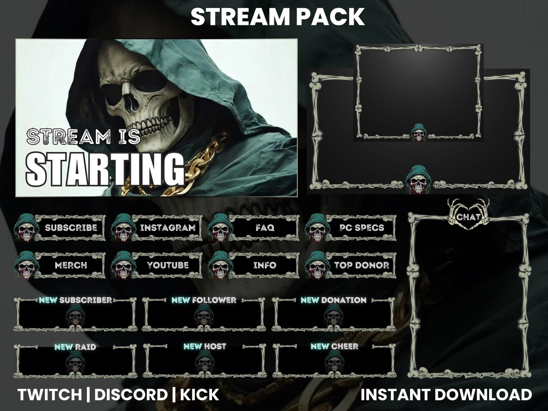 Hoodie Skeleton Twitch Stream Pack | Skull Stream Pack | Twitch Overlay ...