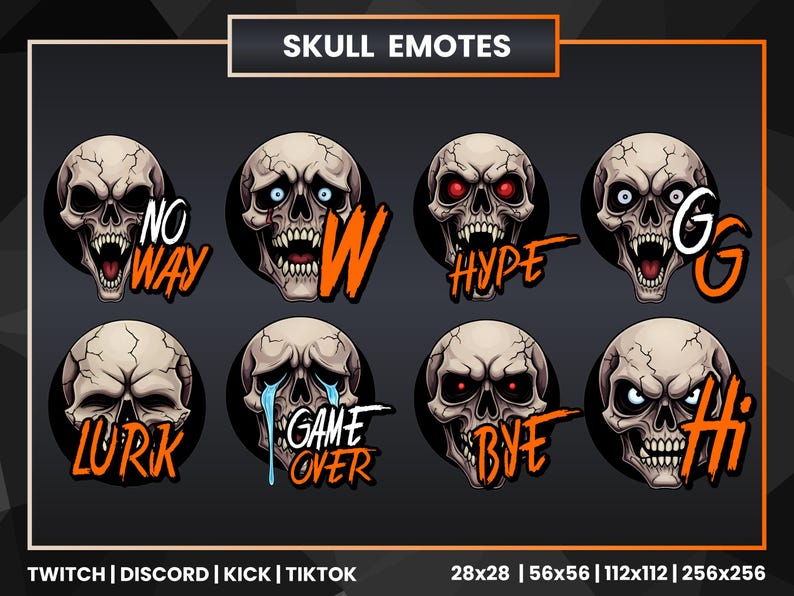Skull Emotes for Twitch, Discord, Kick & Tiktok | Horror Stream Emotes ...