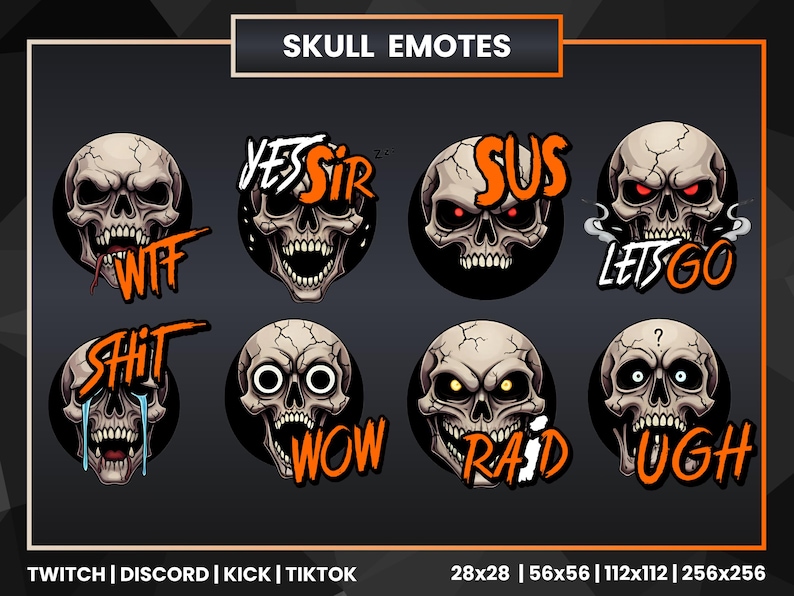 Skull Emotes for Twitch, Discord, Kick & Tiktok | Horror Stream Emotes ...