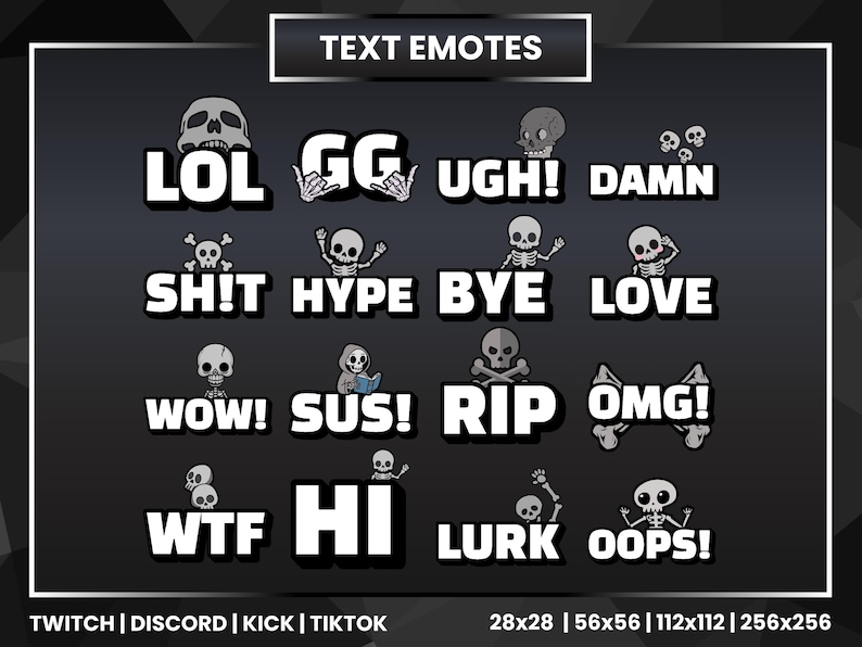 16 Skull Text Emotes | Twitch Emotes | Spooky Skeleton Text Emotes ...