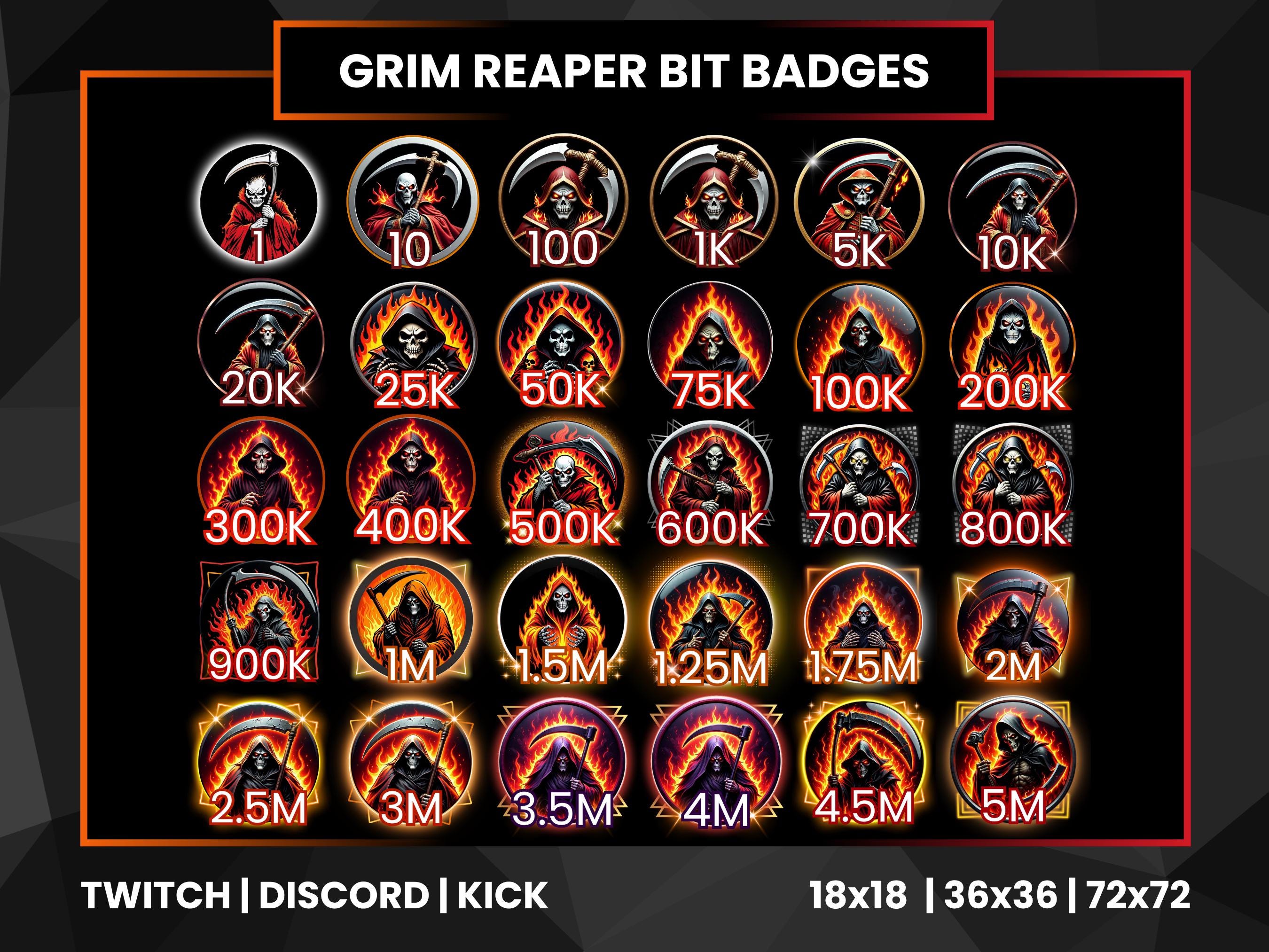 Grim Reaper Bit Badges for Twitch Discord Kick | Scary Animated Stream ...