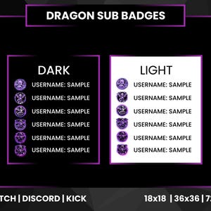 Purple Dragon Sub Badges | Twitch Badges | Bit Badges Twitch | Neon ...