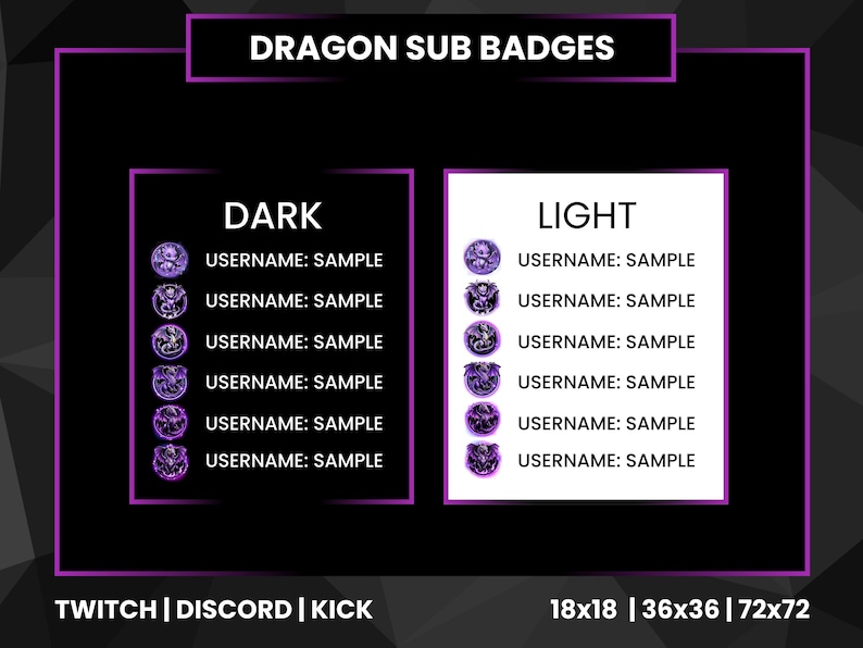 Purple Dragon Sub Badges | Twitch Badges | Bit Badges Twitch | Neon ...