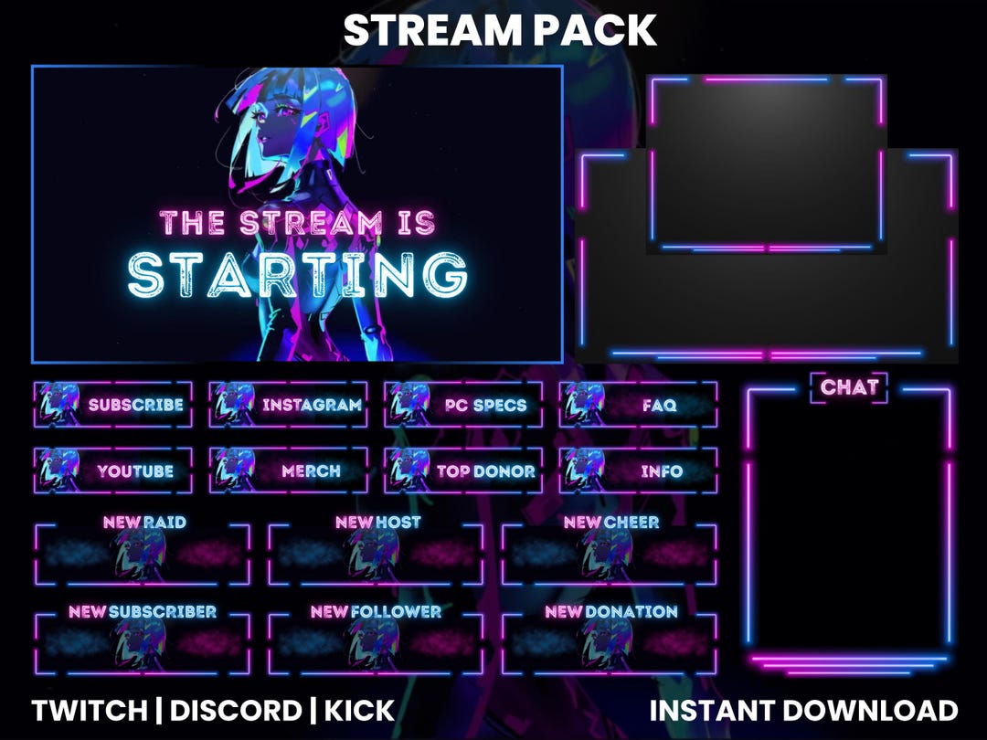 Neon Gamer Girl Stream Pack | Twitch Stream Pack | Webcam Overlay ...