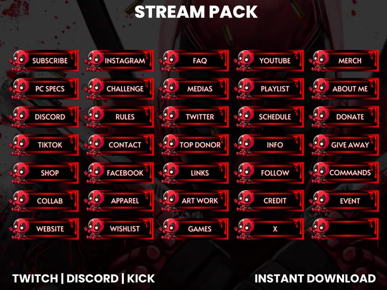 Twitch Stream Pack | Twitch Screen Overlay | Deadpool Stream Pack ...