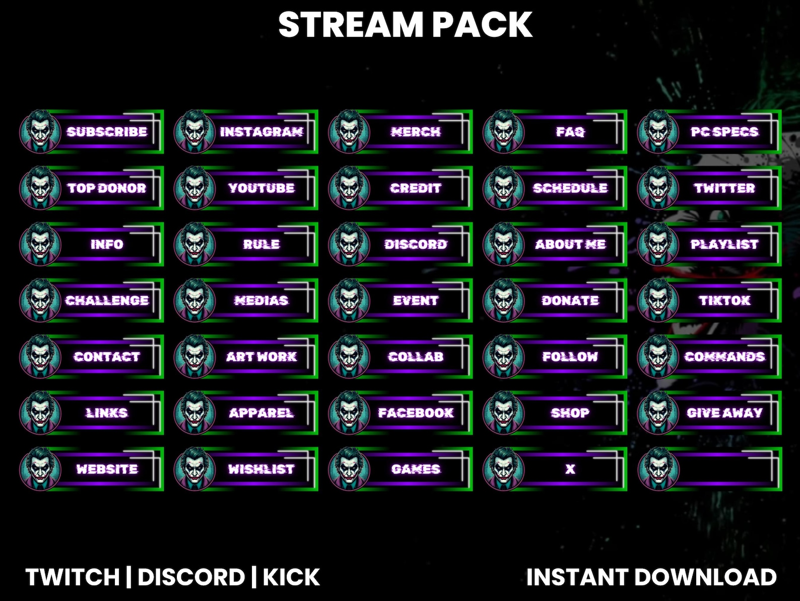 Joker Twitch Stream Pack | Twitch Screen Overlays | Webcam Overlay ...