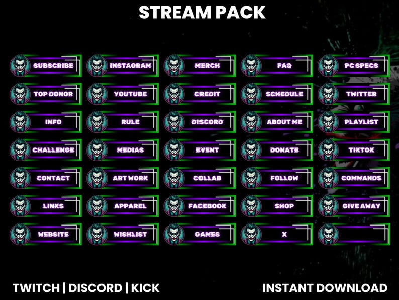 Joker Twitch Stream Pack | Twitch Screen Overlays | Webcam Overlay ...