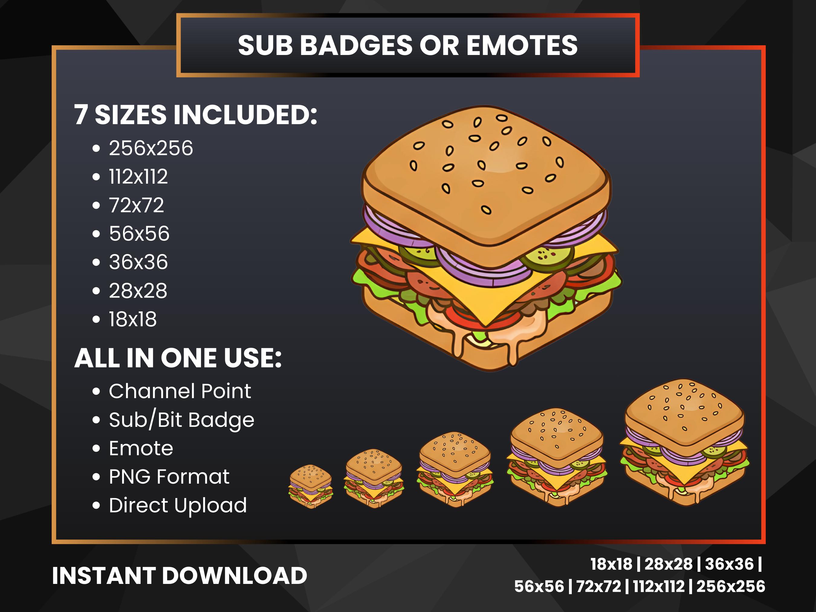 Sandwich Sub Badges for Twitch | Food Stream Badges or Emotes | Cute ...