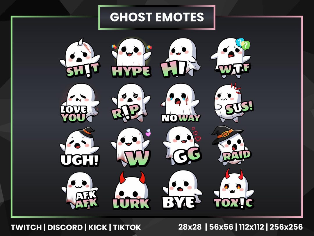Cute Ghost Emotes Pack for Twitch, Discord, Kick & Tiktok | 16x Spooky ...