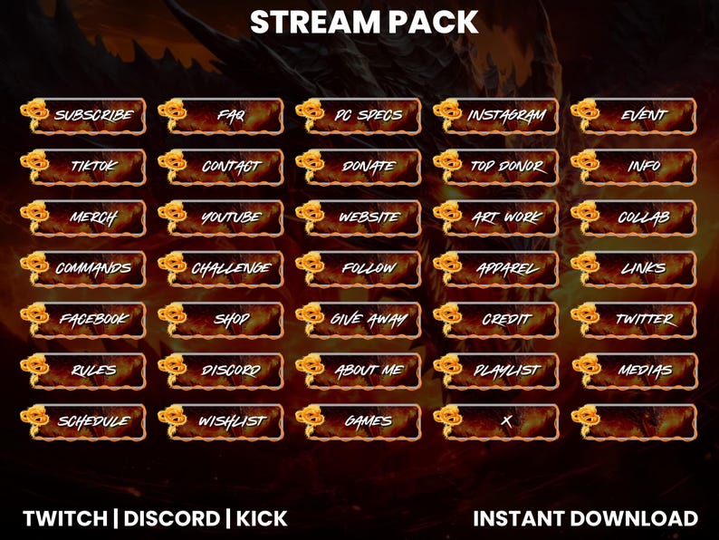 Dragon Twitch Stream Pack | Twitch Screen Overlays | Twitch Alerts | Twitch Panels | Stream ...