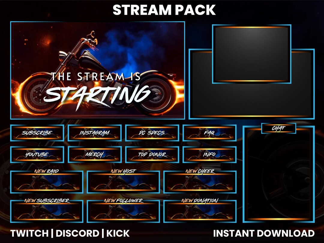Motorcycle Stream Overlay Pack for Twitch OBS Kick | Animated Starting ...