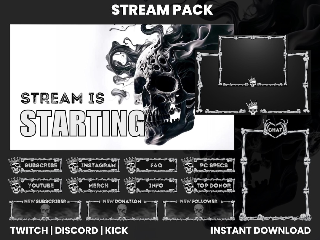 Animated Twitch Stream Pack | Twitch Screen Overlay | Skull Stream Pack ...