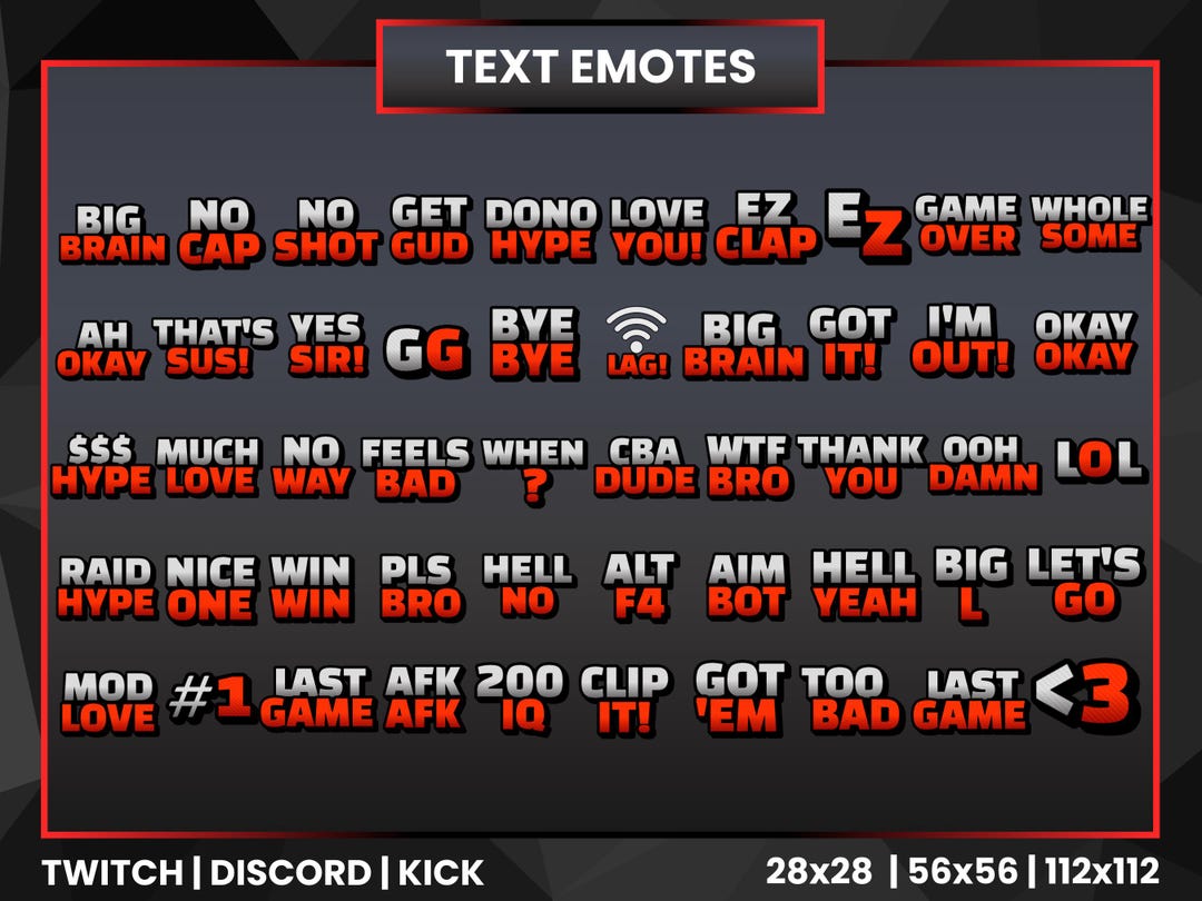 50 Text Emotes | Twitch Emotes | Grey and Red Emotes | Discord Emotes ...
