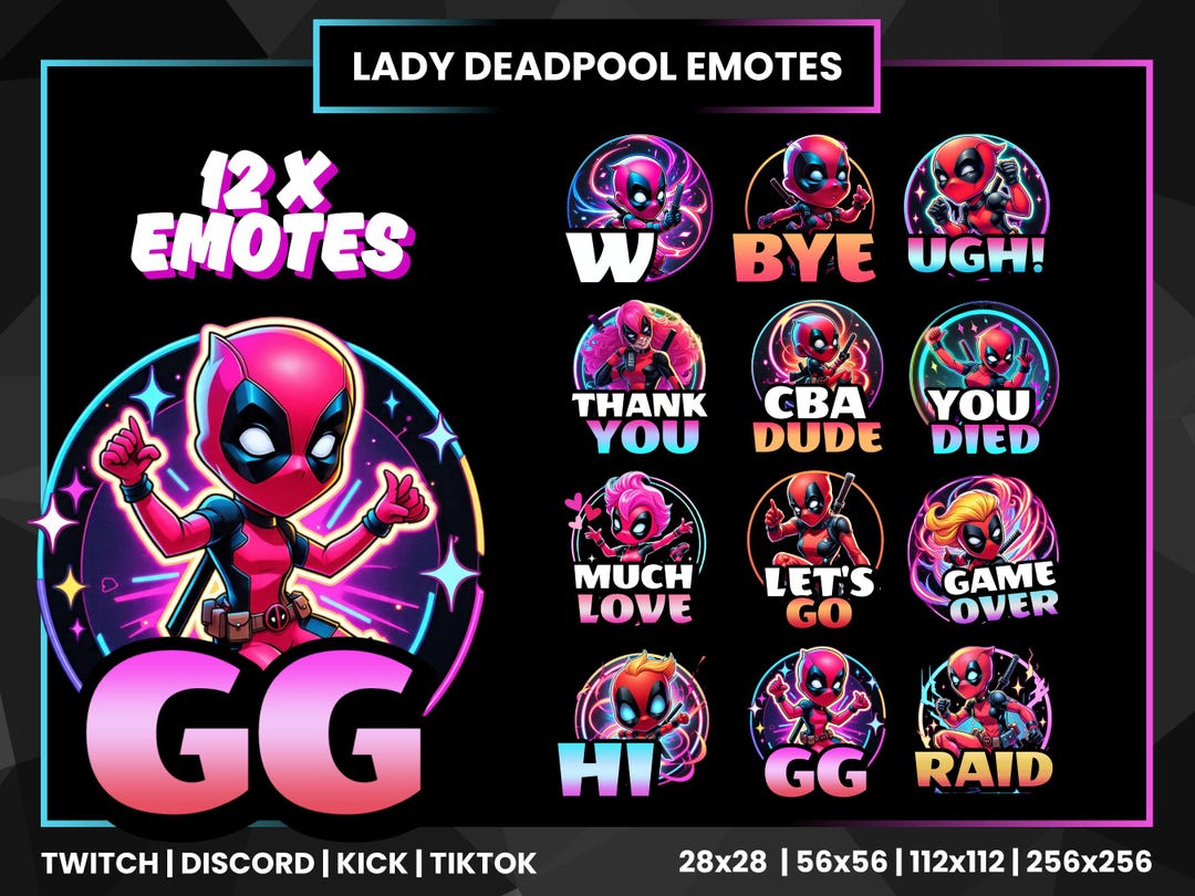 Twitch Emotes | Lady Deadpool Emotes | Twitch Sub Badges | Twitch Bit ...