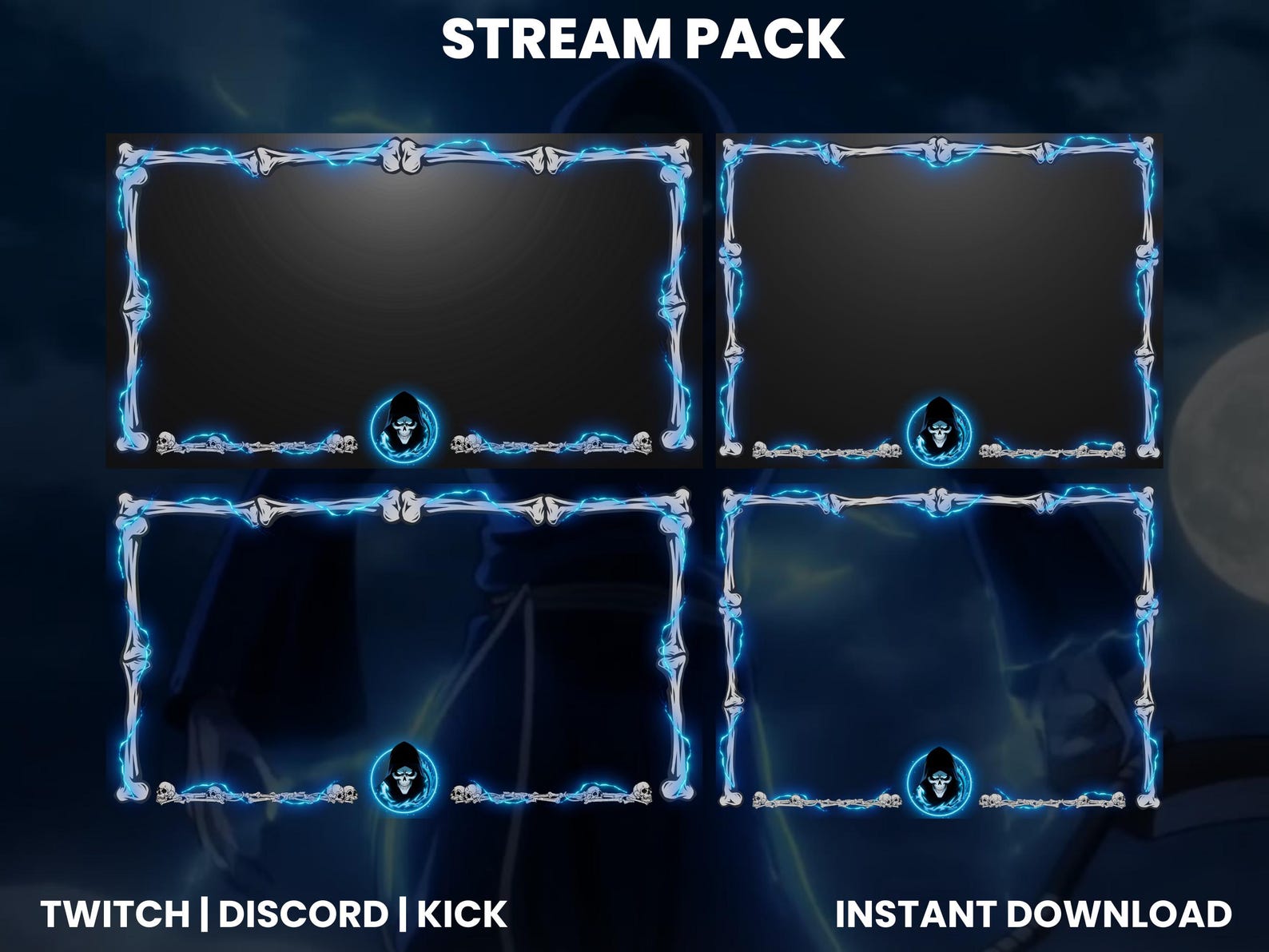 Grim Reaper Stream Overlay Pack for Twitch OBS Kick | Animated Starting ...