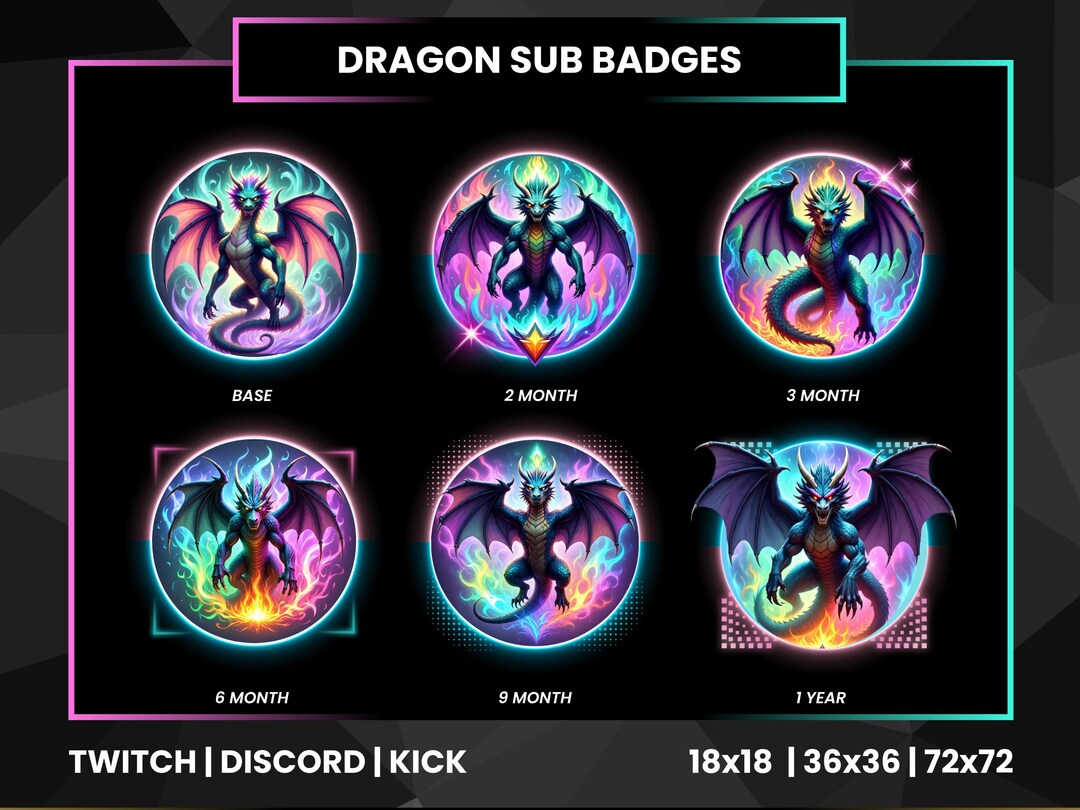 Dragon Sub Badges | Epic Fantasy Dragon Stream Badges for Twitch ...