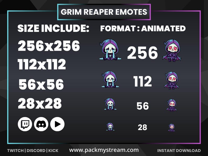 Animated Grim Reaper Emotes for Twitch Discord & Kick | 7x Cute Reaper ...