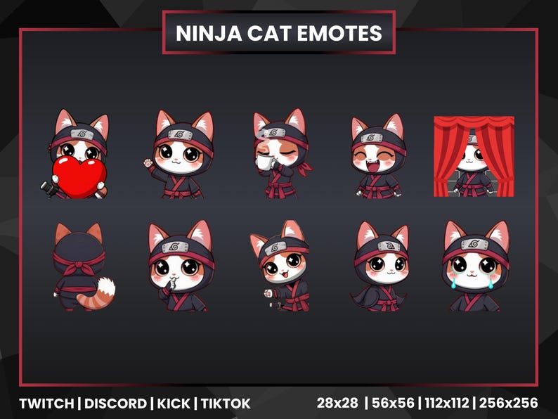 Ninja Cat Emotes for Twitch Discord & Kick | Cute Anime Cat Emote Pack ...