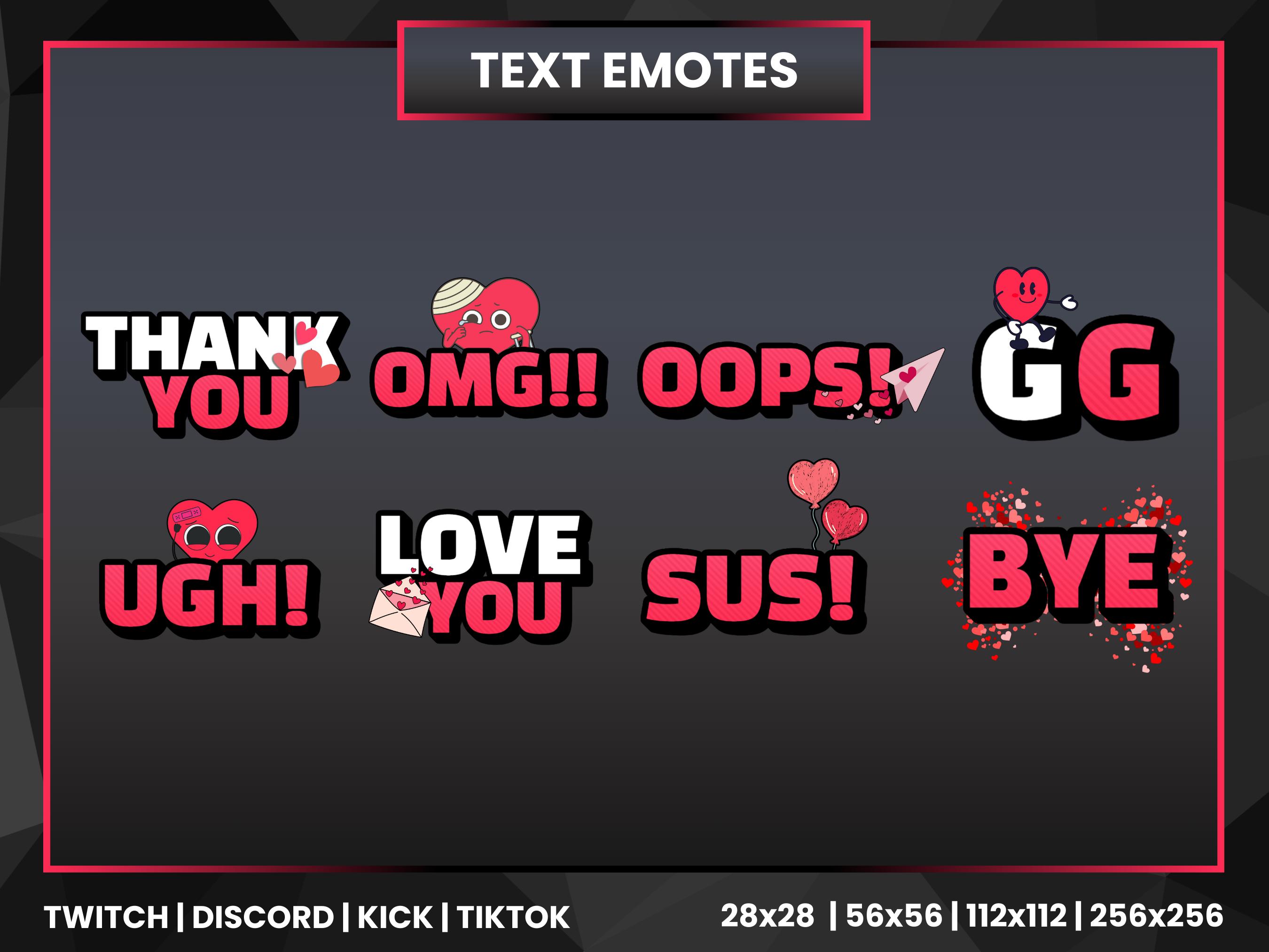 16 Text Emotes | Valentines Themed Text Emotes | Text Emotes Twitch ...