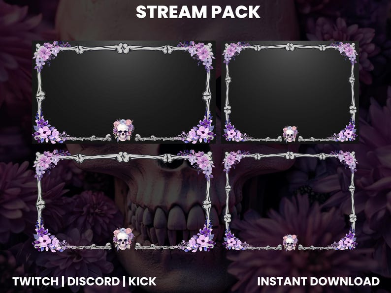 Animated Twitch Stream Pack | Flower Skull Stream Pack | Twitch Screen ...