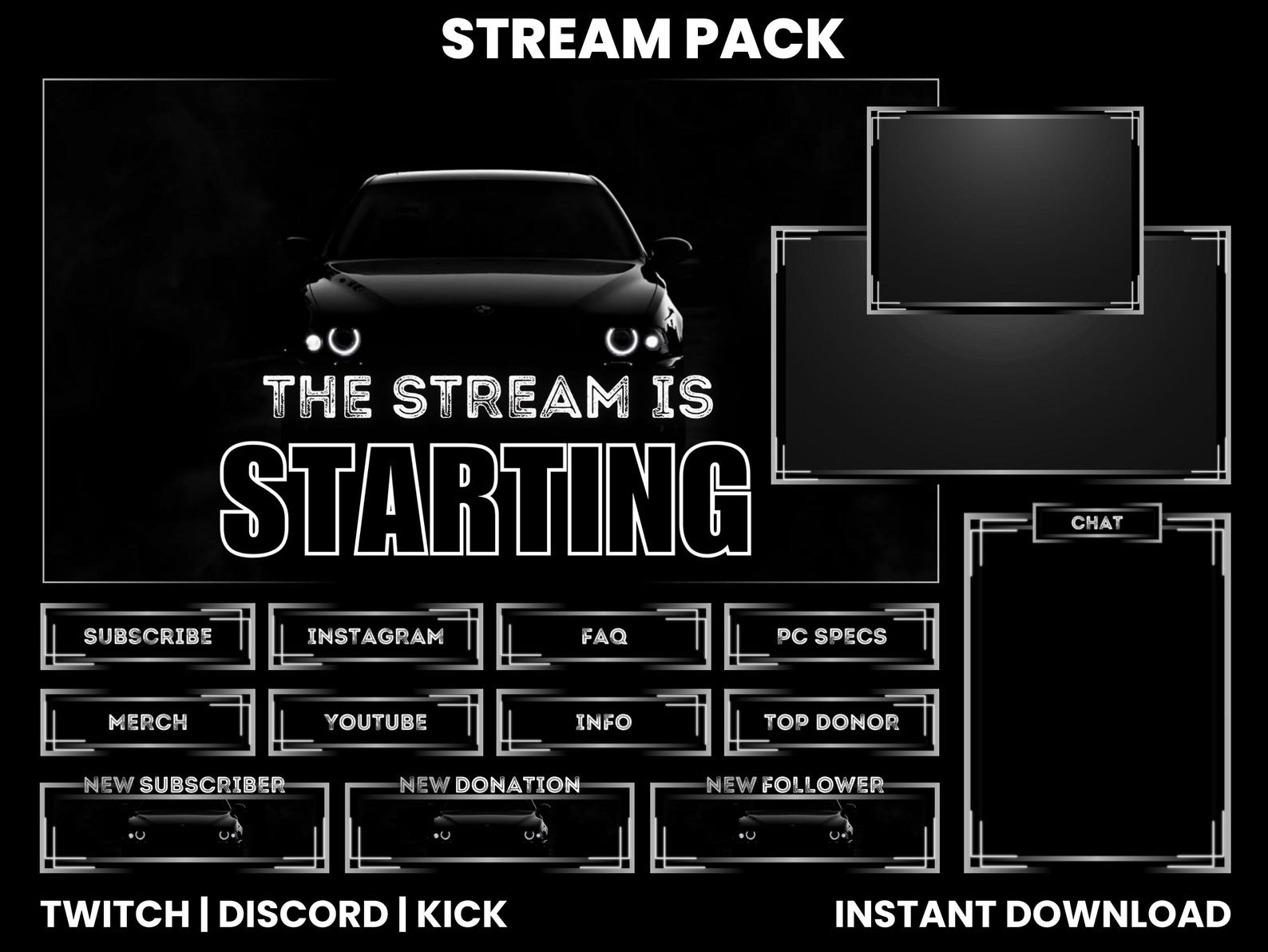 Animated Twitch Stream Pack | Twitch Screen Overlay | Sports Car Stream ...
