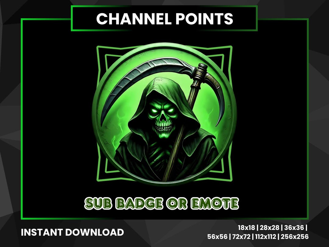 Green Grim Reaper Channel Point Icon | Horror Stream Badge & Emote | 7 ...