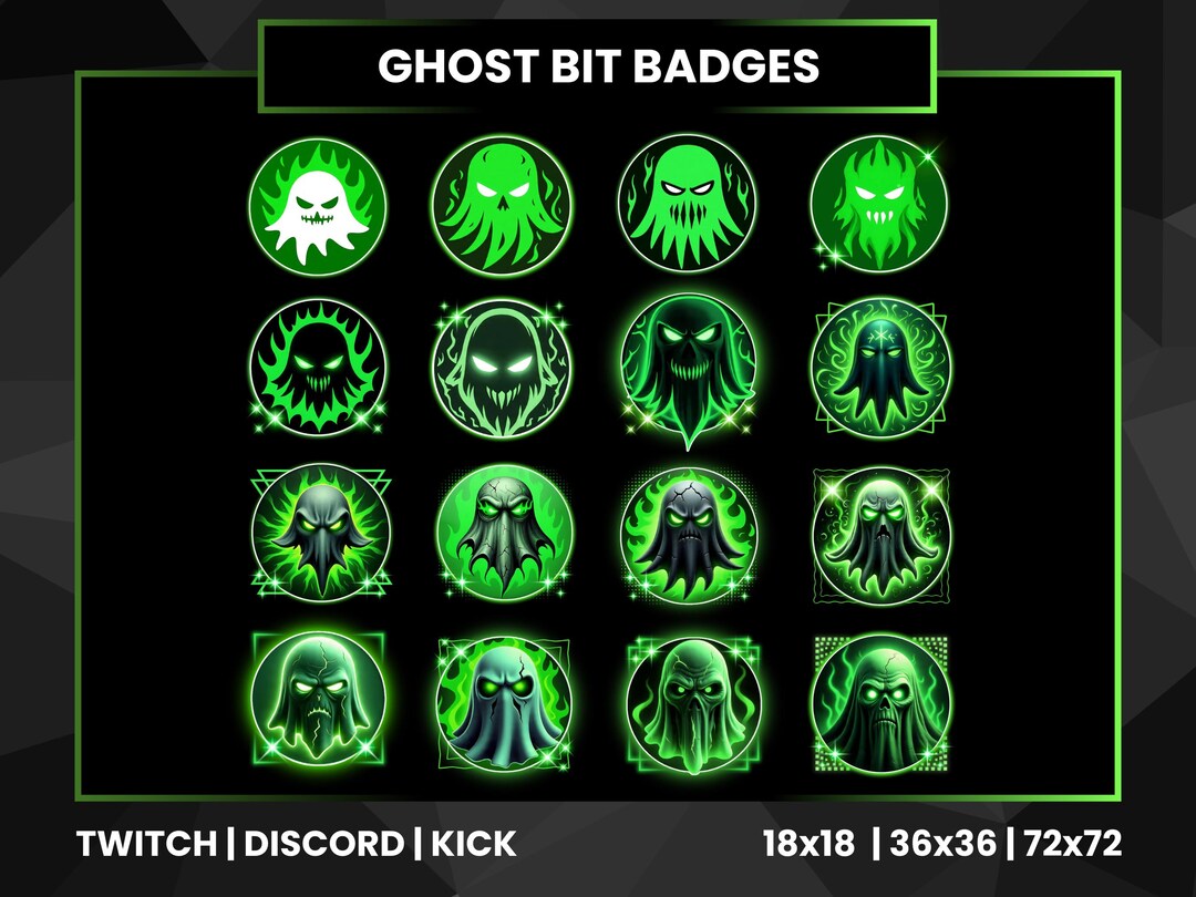 Ghost Bit Badges for Twitch – Spooky Stream Bit Badge Pack | Green ...