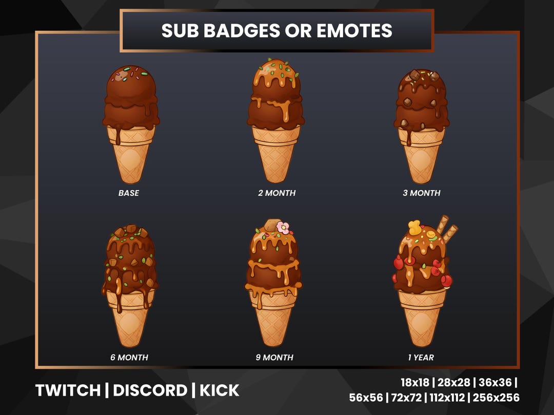 Chocolate Ice Cream Sub Badges for Twitch Streamers | Cute Dessert ...