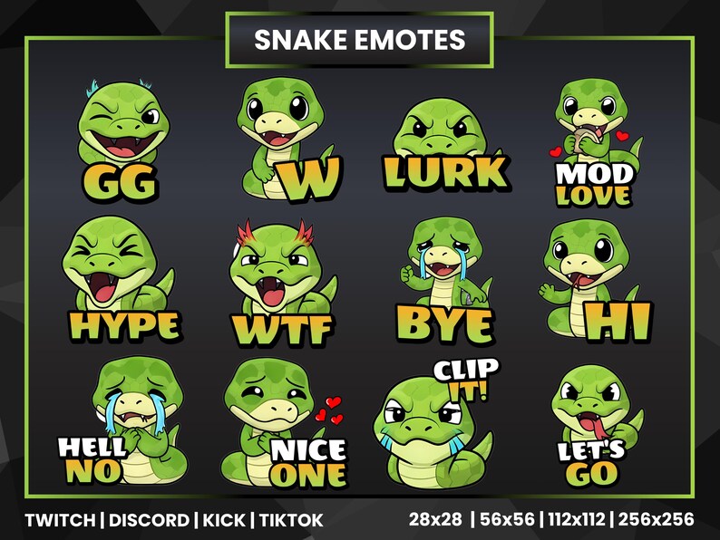 24 Snake Emotes Bundle | Twitch Discord Kick Tiktok Youtube | Cute ...