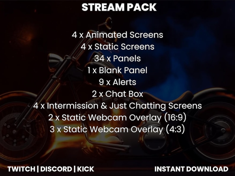 Motorcycle Stream Overlay Pack for Twitch OBS Kick | Animated Starting ...