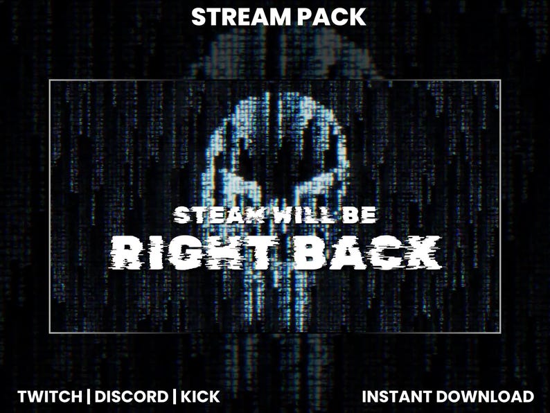 Glitch Skull Stream Overlay Pack for Twitch OBS Kick | Animated ...