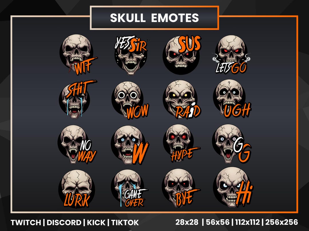 Skull Emotes for Twitch, Discord, Kick & Tiktok | Horror Stream Emotes ...