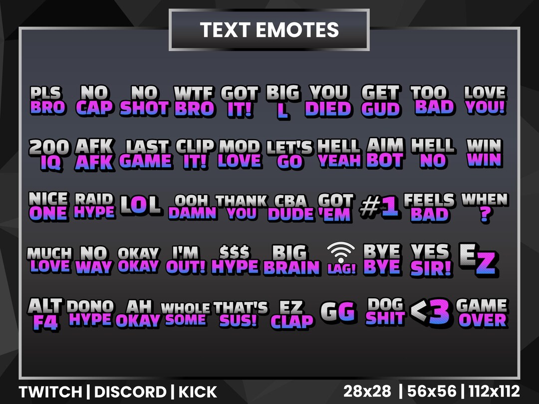 50 Text Emotes | Twitch Emotes | Pink Purple Blue Neon Emotes | Discord ...