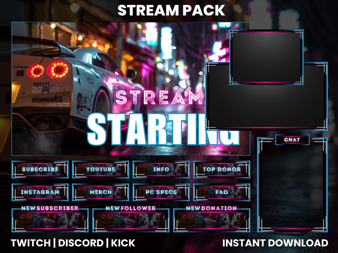 Animated Twitch Stream Pack | Twitch Screen Overlay | Sports Car Stream ...