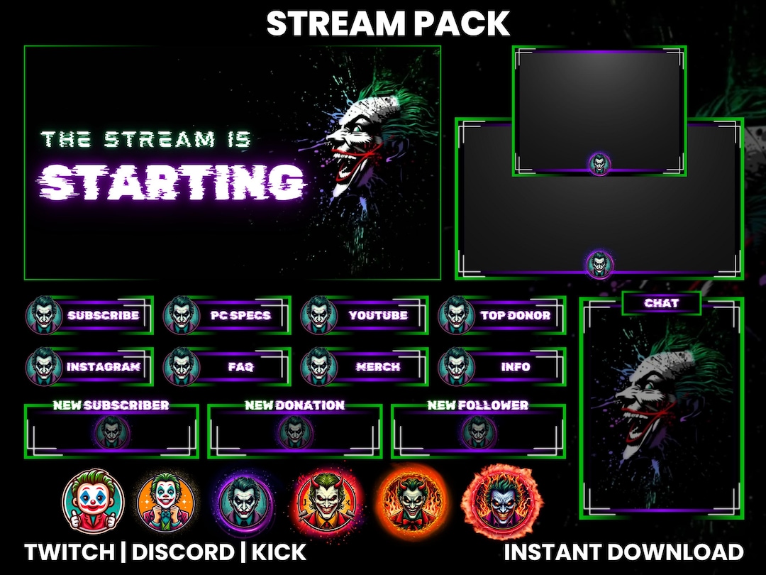 Joker Twitch Stream Pack | Twitch Screen Overlays | Webcam Overlay ...