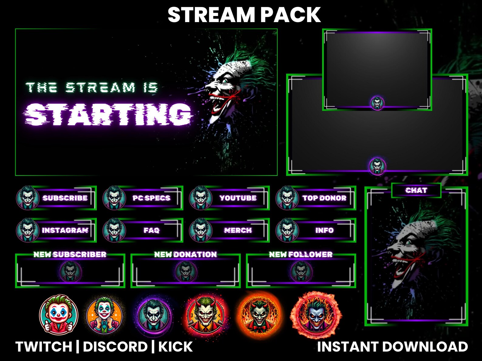 Joker Twitch Stream Pack | Twitch Screen Overlays | Webcam Overlay ...