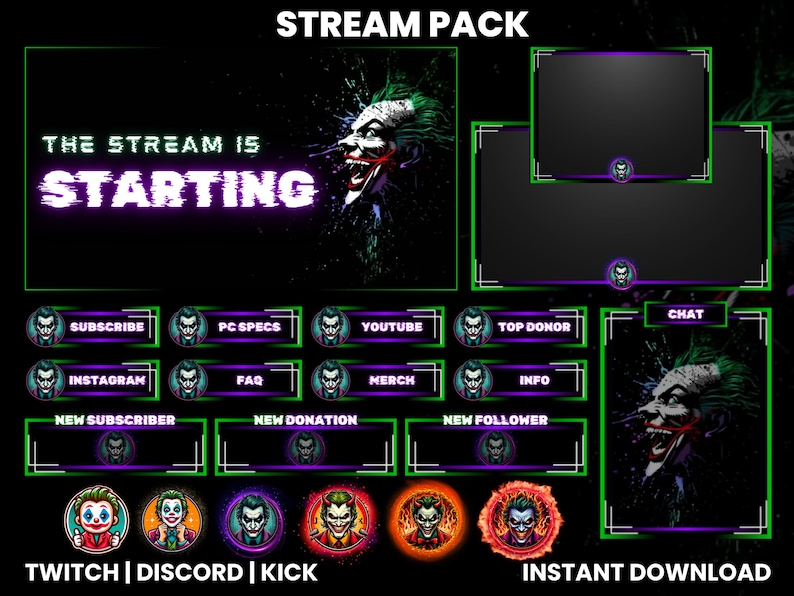Joker Twitch Stream Pack | Twitch Screen Overlays | Webcam Overlay ...