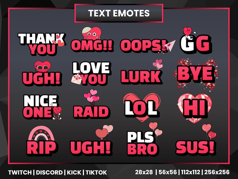 16 Text Emotes | Valentines Themed Text Emotes | Text Emotes Twitch ...