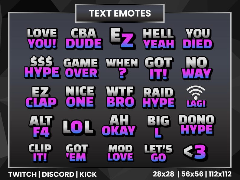 50 Text Emotes | Twitch Emotes | Pink Purple Blue Neon Emotes | Discord ...