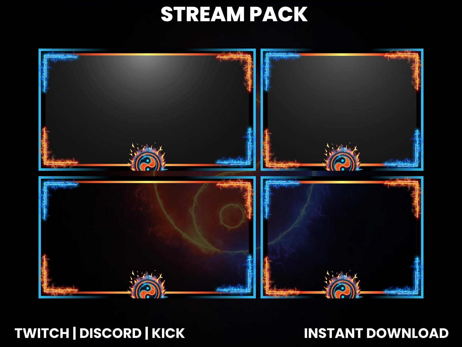 Ice and Fire Twitch Stream Pack | Twitch Screen Overlay | Animated ...