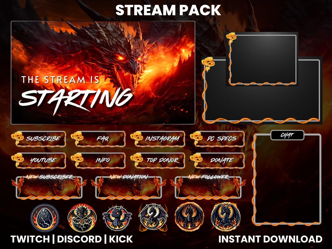 Dragon Twitch Stream Pack | Twitch Screen Overlays | Twitch Alerts ...