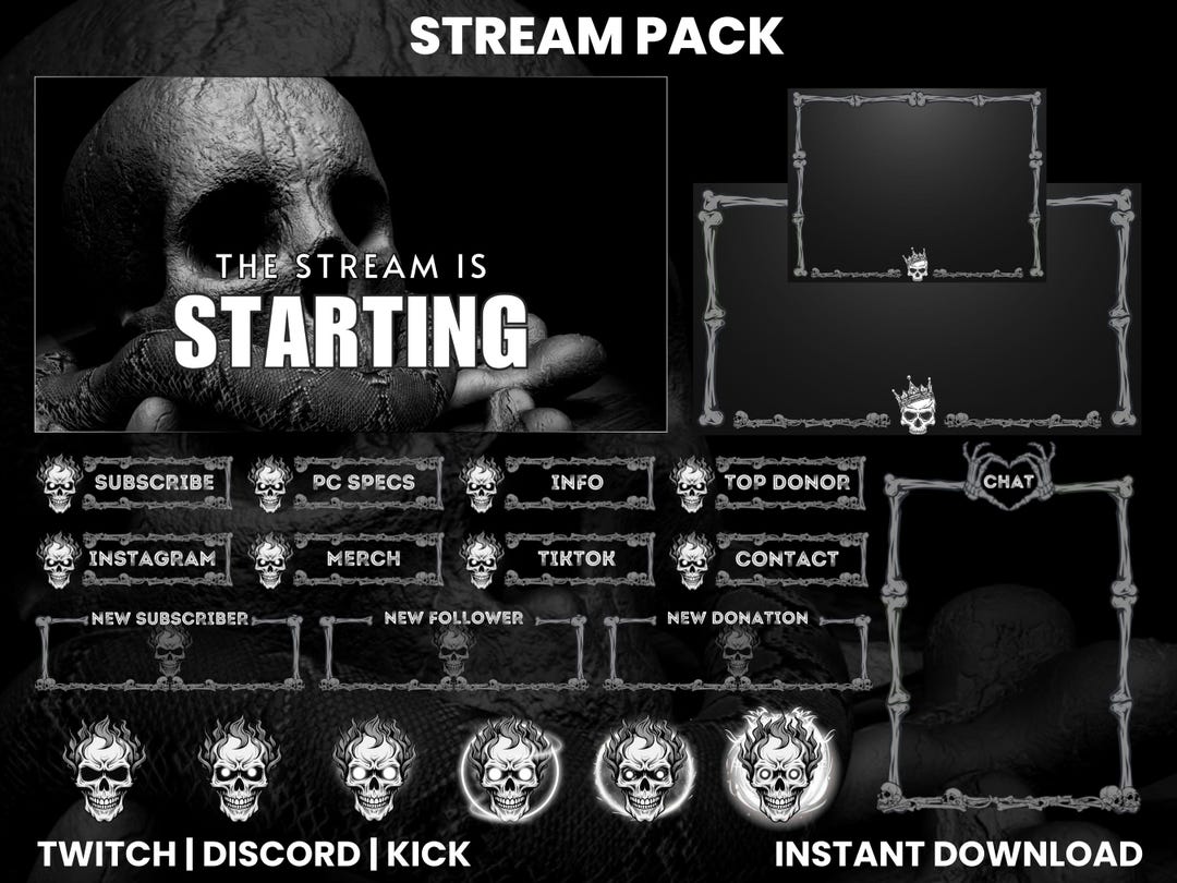 Animated Twitch Stream Pack | Skull Stream Pack | Snake and Skull ...