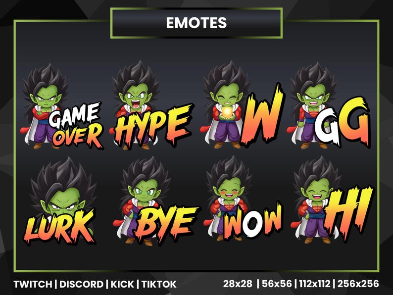 16x Green Anime Style Emotes Pack for Twitch, Discord & Kick | Streamer ...