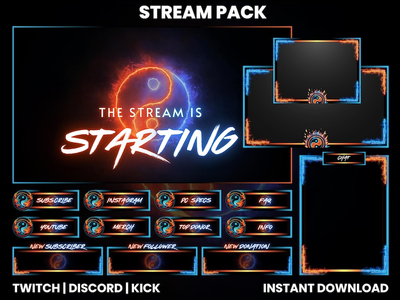 Ice and Fire Twitch Stream Pack | Twitch Screen Overlay | Animated ...