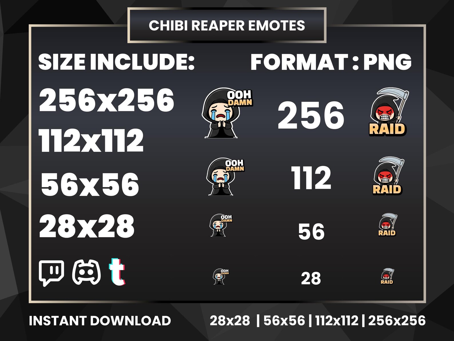 24 Chibi Reaper Emotes for Twitch, Discord, Kick, Tiktok | Cute Grim ...