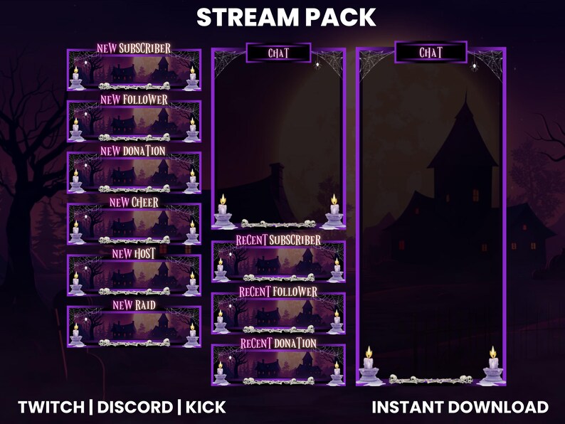 Purple Halloween Stream Overlay Pack for Twitch OBS Kick | Animated ...