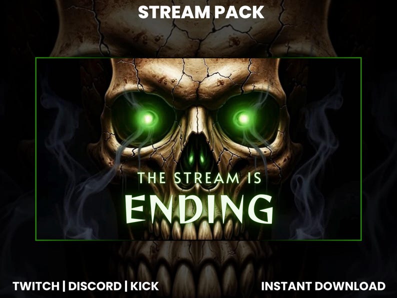 Green Skull Stream Overlay Pack for Twitch OBS Kick | Animated Starting ...